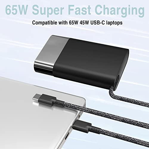 2023 New Slim HP 65W USB C Laptop Charger Replacement for HP Spectre-X360-EliteBook-Chromebook-ProBook-Envy-Pavilion- Elite x2 3PN48AA#ABA Fast Charging Type C Slim Travel Power Adapter