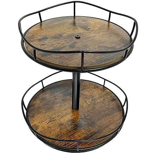 Wood Lazy Susan Organizer Spice Rack - Revolving 10 inch Space Saving Turntable for Kitchen Countertop Pantry Cabinet Organization Storage, Black