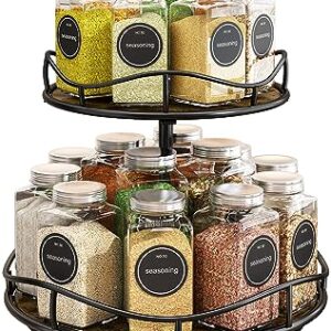 Wood Lazy Susan Organizer Spice Rack - Revolving 10 inch Space Saving Turntable for Kitchen Countertop Pantry Cabinet Organization Storage, Black