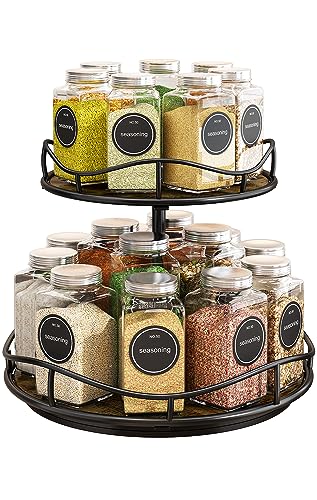 Wood Lazy Susan Organizer Spice Rack - Revolving 10 inch Space Saving Turntable for Kitchen Countertop Pantry Cabinet Organization Storage, Black