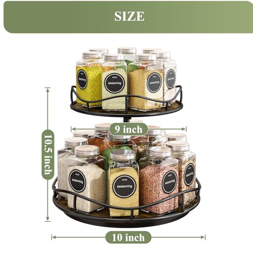 Wood Lazy Susan Organizer Spice Rack - Revolving 10 inch Space Saving Turntable for Kitchen Countertop Pantry Cabinet Organization Storage, Black