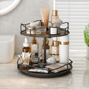 Wood Lazy Susan Organizer Spice Rack - Revolving 10 inch Space Saving Turntable for Kitchen Countertop Pantry Cabinet Organization Storage, Black