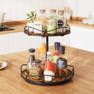 Wood Lazy Susan Organizer Spice Rack - Revolving 10 inch Space Saving Turntable for Kitchen Countertop Pantry Cabinet Organization Storage, Black