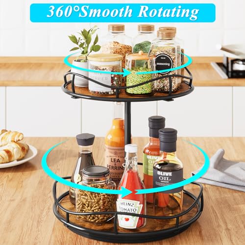 Wood Lazy Susan Organizer Spice Rack - Revolving 10 inch Space Saving Turntable for Kitchen Countertop Pantry Cabinet Organization Storage, Black