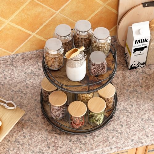 Wood Lazy Susan Organizer Spice Rack - Revolving 10 inch Space Saving Turntable for Kitchen Countertop Pantry Cabinet Organization Storage, Black