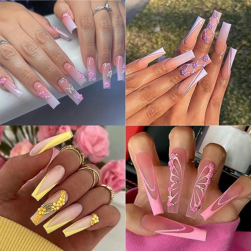 Flymind 3D Flower Nail Charms, 2 Boxes Light Change Acrylic Resin Flowers Nail Design Metal Caviar Beads for Manicure DIY Decoration with 2 Pickup Pencils for Women Girls