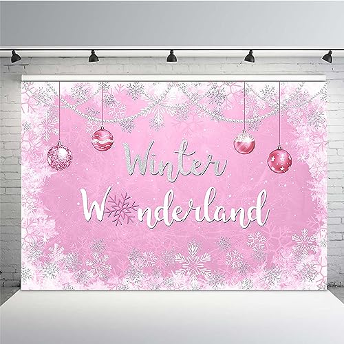 MEHOFOND 7x5ft Winter Wonderland Backdrop Baby Shower Party Supplies Decorations Snowflake Photography Background Sliver Glitter Pearl Banner Decoration Photo Booth Props