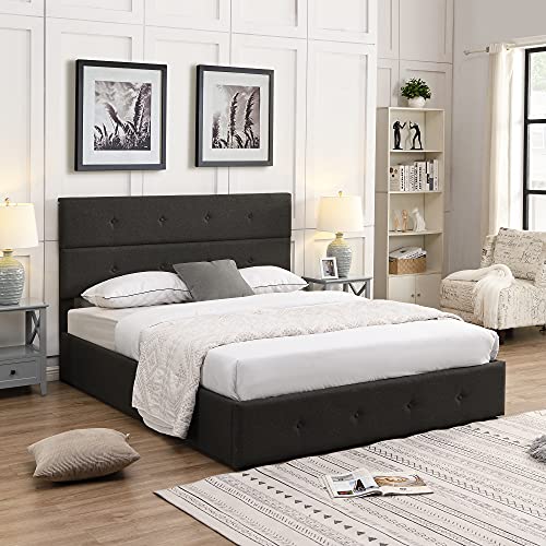 OPTOUGH Queen Size Upholstered Platform Bed with Gas Lift Up Underneath Storage, Metal Queen Bed Frame with Headboard,Gray