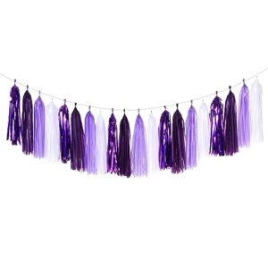 purple white lavender party-decorations tassel-garland - 20pcs women girl birthday supplies tassels, baby bridal shower wedding engagement bachelorette graduation decor panduola