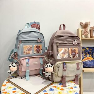 LELEBEAR Kawaii Backpack, Cute Bookbags With Kawaii Pin And Accessories (Black White)