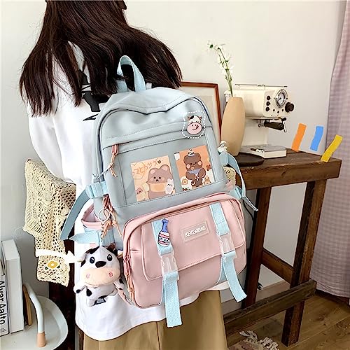 LELEBEAR Kawaii Backpack, Cute Bookbags With Kawaii Pin And Accessories (Black White)