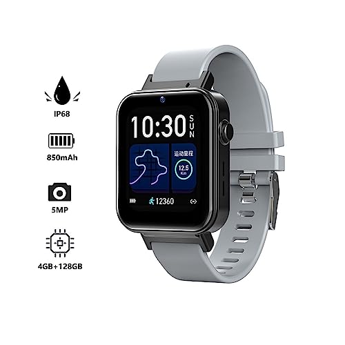 ZUONU Air 4G LTE Smart Watch Phone GPS 4GB 128GB HD Camera 5MP Men Face ID WiFi Android 9.1 IP68 Waterproof Smartwatch (Color : A, Size : 4GB with 128G)