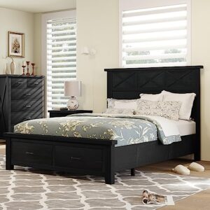 SOFTSEA Queen Size Modern Bed Frame with Drawers Queen Size Platform Bed Frame with High Headboard