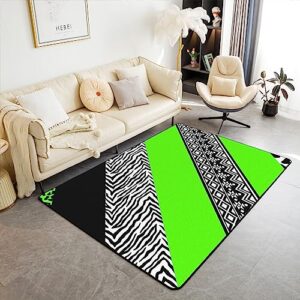 leopard area rug 5x7 geometry aztec rug for women men boys girls,green stripes patchwork carpet african animal hide big cat watercolor cheetah spot decorative rug