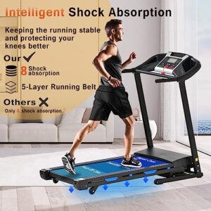 Incline Treadmill,3.5HP Treadmills for Home,Treadmill with 0-15% Auto Incline,Folding Treadmill for Running Walking 330 lbs Weight Capacity,Electric Treadmill,APP Bluetooth & Pulse Monitor (Black)