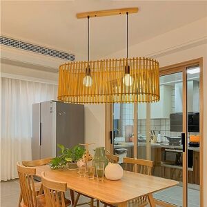 WalmHomie 1 Light Big Bamboo Woven Pendant Lighting Fixtures,Ceiling Hanging Light for Living Room Dining Room Bar Cafe