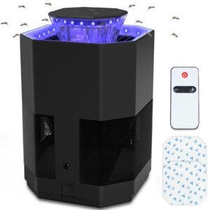 bug zapper indoor, mosquito zapper & killer with dual circles of blue light & 2 glue boards for mosquitoes fruit flies gnats, powerful 3 speed adjustable fruit fly traps for indoors kitchen home