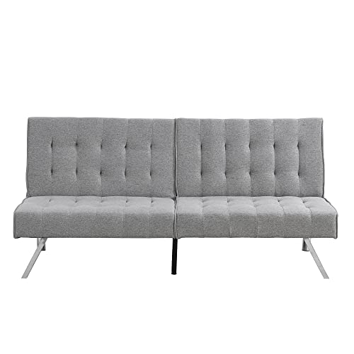 OPTOUGH Grey Faux Linen Futon Sofa Bed Convertible Folding Sleeper Loveseat with Stainless Legs, Reclining Couch Small for Living Room