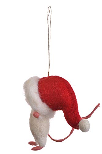 De Kulture Handmade Premium Wool Felt Elf Christmas Mouse Eco Friendly Needle Felted Christmas Xmas Tree Decoration Stuffed Ornament for Home Office Holiday Décor, 2.5X4.5X4.5 (LWH) Inches