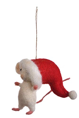 De Kulture Handmade Premium Wool Felt Elf Christmas Mouse Eco Friendly Needle Felted Christmas Xmas Tree Decoration Stuffed Ornament for Home Office Holiday Décor, 2.5X4.5X4.5 (LWH) Inches