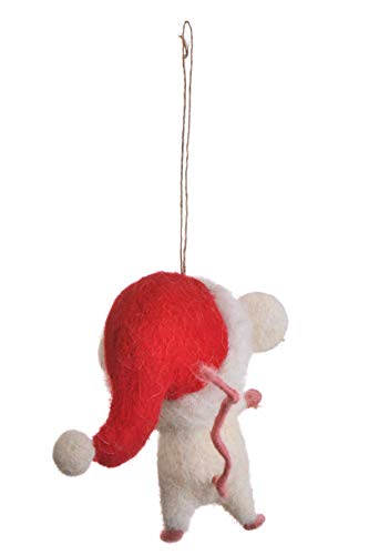 De Kulture Handmade Premium Wool Felt Elf Christmas Mouse Eco Friendly Needle Felted Christmas Xmas Tree Decoration Stuffed Ornament for Home Office Holiday Décor, 2.5X4.5X4.5 (LWH) Inches