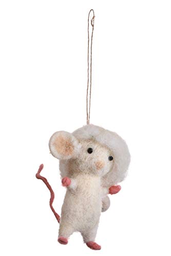 De Kulture Handmade Premium Wool Felt Elf Christmas Mouse Eco Friendly Needle Felted Christmas Xmas Tree Decoration Stuffed Ornament for Home Office Holiday Décor, 2.5X4.5X4.5 (LWH) Inches