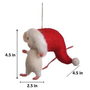 De Kulture Handmade Premium Wool Felt Elf Christmas Mouse Eco Friendly Needle Felted Christmas Xmas Tree Decoration Stuffed Ornament for Home Office Holiday Décor, 2.5X4.5X4.5 (LWH) Inches