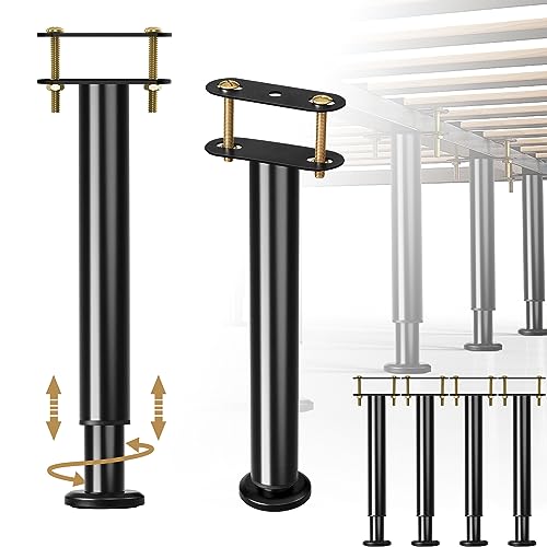 4Pcs Metal Adjustable Height Center Support Leg for Bed Frame, Bed Support Legs for Wood Slats, Under Bed Frame Support Legs Replacement, Bed Reinforcement Kit for Wooden Frame, Height 10" to 16.5"