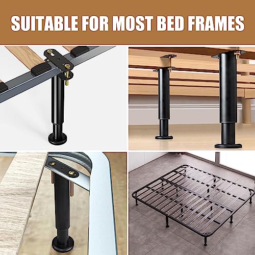 4Pcs Metal Adjustable Height Center Support Leg for Bed Frame, Bed Support Legs for Wood Slats, Under Bed Frame Support Legs Replacement, Bed Reinforcement Kit for Wooden Frame, Height 10" to 16.5"