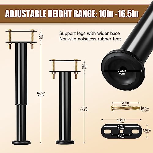 4Pcs Metal Adjustable Height Center Support Leg for Bed Frame, Bed Support Legs for Wood Slats, Under Bed Frame Support Legs Replacement, Bed Reinforcement Kit for Wooden Frame, Height 10" to 16.5"