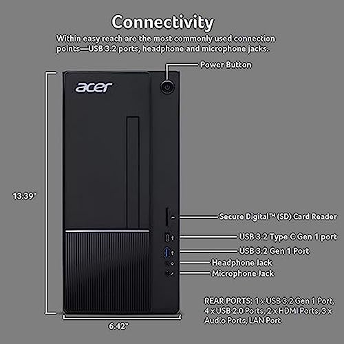 acer Aspire Newest 13th Generation i5 Business Tower Desktop Computer, 13th Gen Intel Core i5-13400, 32GB RAM, 1TB SSD, Wi-Fi 6, HDMI, Wired Keyboard and Mouse, Windows 11 Pro, Black