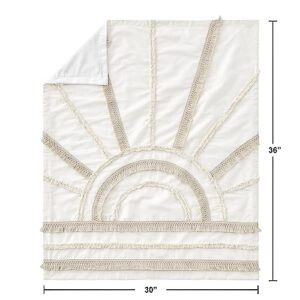 Sweet Jojo Designs Ivory Boho Chic Sun Boy Girl Soft Baby Blanket Receiving Security Stroller Swaddle Toddler Newborn Infant Kids Travel Warm Minky Cotton Bohemian Gender Neutral Beige Tufted Fringe