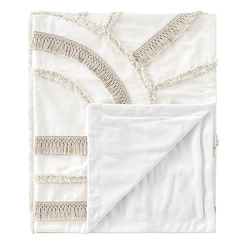 Sweet Jojo Designs Ivory Boho Chic Sun Boy Girl Soft Baby Blanket Receiving Security Stroller Swaddle Toddler Newborn Infant Kids Travel Warm Minky Cotton Bohemian Gender Neutral Beige Tufted Fringe