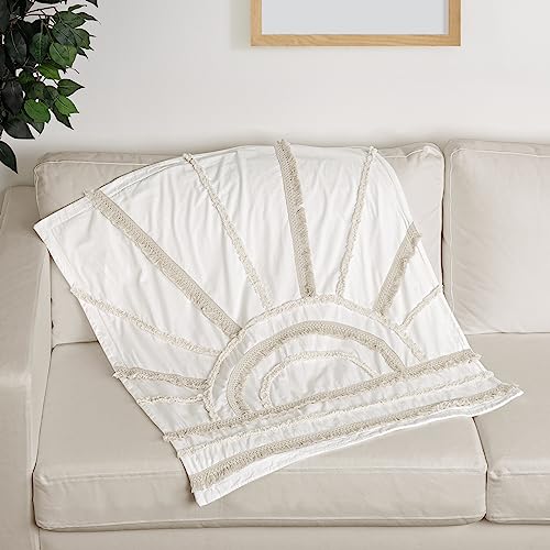 Sweet Jojo Designs Ivory Boho Chic Sun Boy Girl Soft Baby Blanket Receiving Security Stroller Swaddle Toddler Newborn Infant Kids Travel Warm Minky Cotton Bohemian Gender Neutral Beige Tufted Fringe