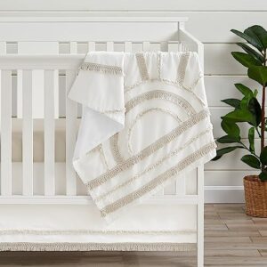 Sweet Jojo Designs Ivory Boho Chic Sun Boy Girl Soft Baby Blanket Receiving Security Stroller Swaddle Toddler Newborn Infant Kids Travel Warm Minky Cotton Bohemian Gender Neutral Beige Tufted Fringe