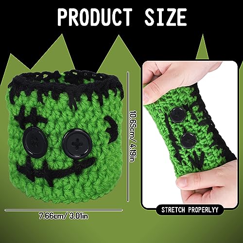 Whaline Halloween Knitted Coffee Sleeves Green Monster Knitted Coffee Sleeves Reusable Handmade Crochet Coffee Tea Mug Warmer Hand Protector for Women Men Paper Cups, 2 Designs