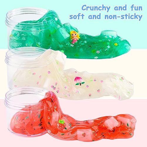 9 Pack Jelly Cube Slime Kit Party Favor Gifts, Crunchy Clear Glitter Crystal Slime for Girls and Boys, DIY Birthday Boba Glimmer Slime for Kids, Cute Charms Soft Non-Sticky Stress Relief Slime Toys