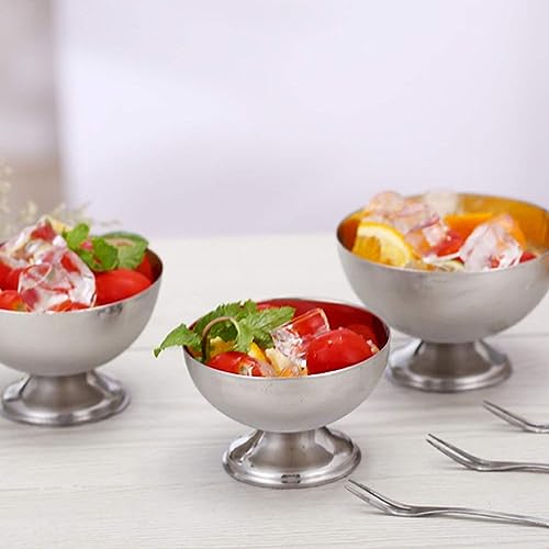 Ice Cream Bowl Stainless Steel Dessert Pudding Bowls Sundae Salad Serving Dip Bowl Trifle Tasting Bowls with Fork Home, Hotel, Restaurant (150ml)