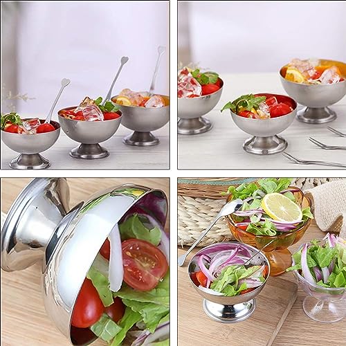 Ice Cream Bowl Stainless Steel Dessert Pudding Bowls Sundae Salad Serving Dip Bowl Trifle Tasting Bowls with Fork Home, Hotel, Restaurant (150ml)