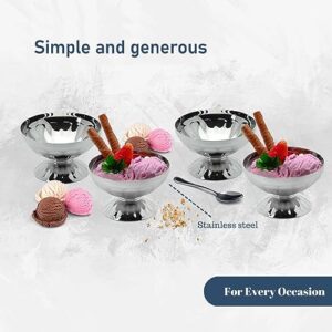 Ice Cream Bowl Stainless Steel Dessert Pudding Bowls Sundae Salad Serving Dip Bowl Trifle Tasting Bowls with Fork Home, Hotel, Restaurant (150ml)