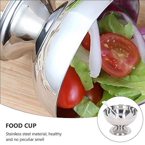 Ice Cream Bowl Stainless Steel Dessert Pudding Bowls Sundae Salad Serving Dip Bowl Trifle Tasting Bowls with Fork Home, Hotel, Restaurant (150ml)