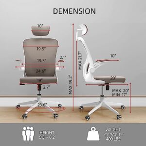 Lybaint Office Chair, High Back Ergonomic Desk Chair, Breathable Mesh Computer Chair with Flip-Up Armrests, Lumbar Support, Adjustable Headrest, 90°-125° Tilt Function, Recliner Chair for Home Office