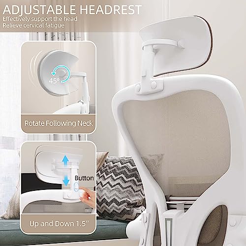 Lybaint Office Chair, High Back Ergonomic Desk Chair, Breathable Mesh Computer Chair with Flip-Up Armrests, Lumbar Support, Adjustable Headrest, 90°-125° Tilt Function, Recliner Chair for Home Office