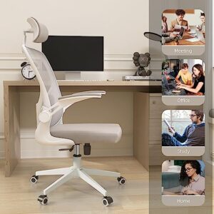 Lybaint Office Chair, High Back Ergonomic Desk Chair, Breathable Mesh Computer Chair with Flip-Up Armrests, Lumbar Support, Adjustable Headrest, 90°-125° Tilt Function, Recliner Chair for Home Office