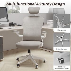 SICHY AGE Ergonomic Office Chair Home Desk Office Chair with Flip-Armrest & Cushion for Lumbar Support, high Back Computer Chair with Thickened Cushion Desk Chairs Gray