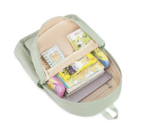 School Backpack for Teen Girls Bookbags Elementary High School Corduroy Laptop Bags Women Travel Daypacks (Solid Green)