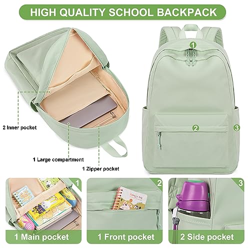 School Backpack for Teen Girls Bookbags Elementary High School Corduroy Laptop Bags Women Travel Daypacks (Solid Green)