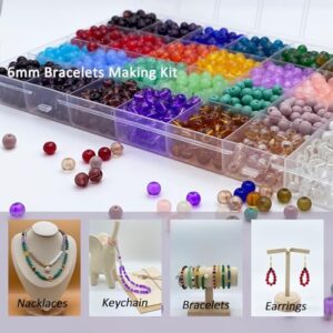 1960 PCS 6mm Glass Beads for Jewelry Making,28 Colors Crystal Beads Round Glass Beads for Bracelets Making Crystal Bead kit Gemstone Beads Bulk Earrings Necklace Phone Lanyard Keychains DIY Crafts