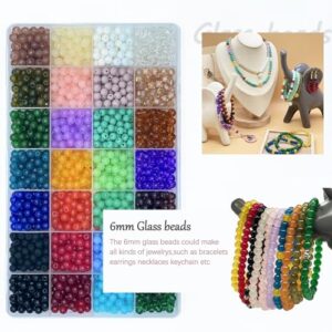 1960 PCS 6mm Glass Beads for Jewelry Making,28 Colors Crystal Beads Round Glass Beads for Bracelets Making Crystal Bead kit Gemstone Beads Bulk Earrings Necklace Phone Lanyard Keychains DIY Crafts