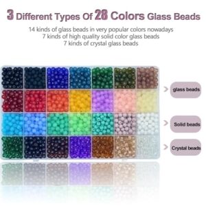 1960 PCS 6mm Glass Beads for Jewelry Making,28 Colors Crystal Beads Round Glass Beads for Bracelets Making Crystal Bead kit Gemstone Beads Bulk Earrings Necklace Phone Lanyard Keychains DIY Crafts